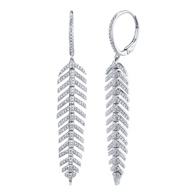 White gold feather earrings store